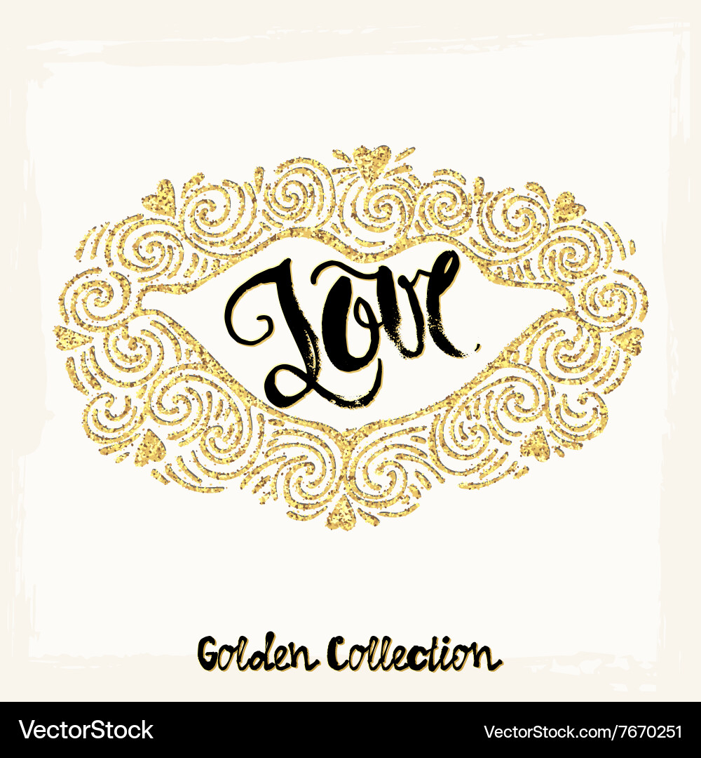 Gold glitter love concept hand lettering Vector Image
