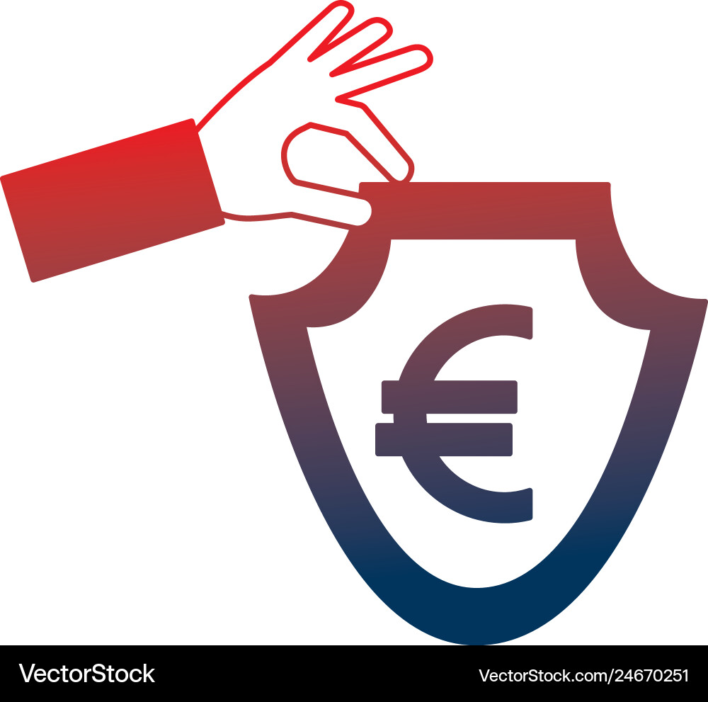 Hand with shield and euro symbol isolated icon Vector Image