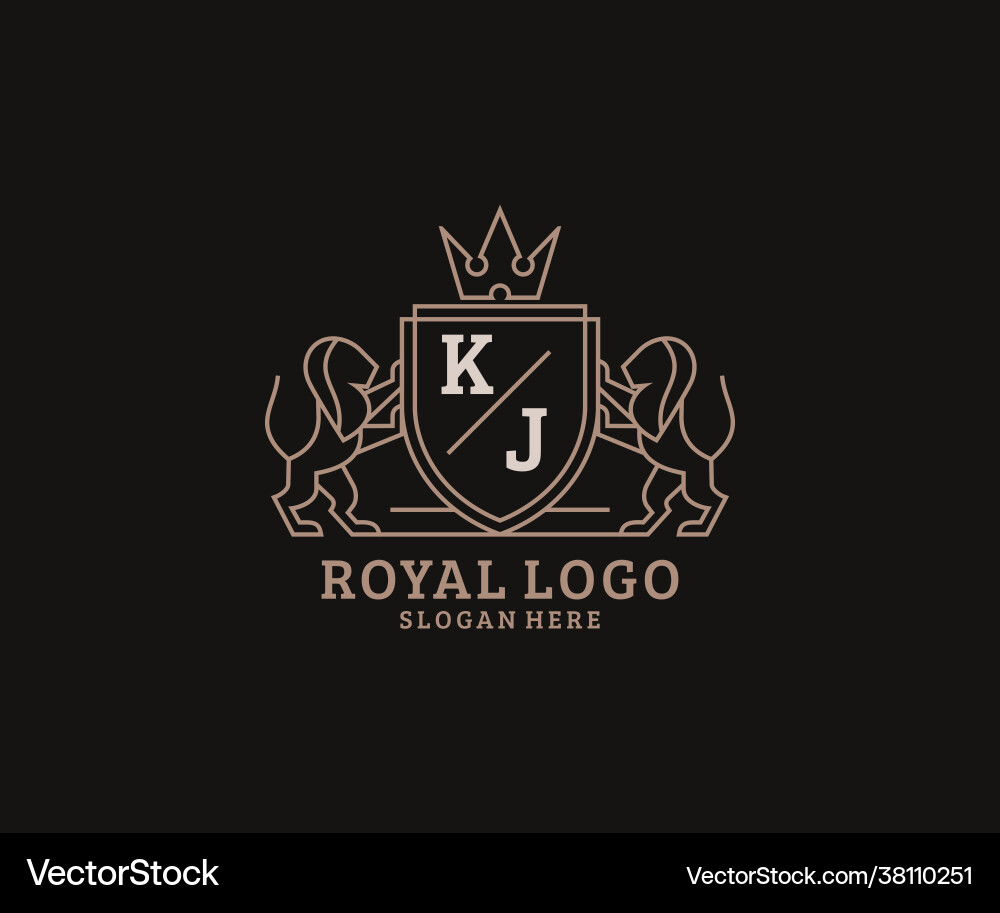 Initial kj letter lion royal luxury logo template Vector Image