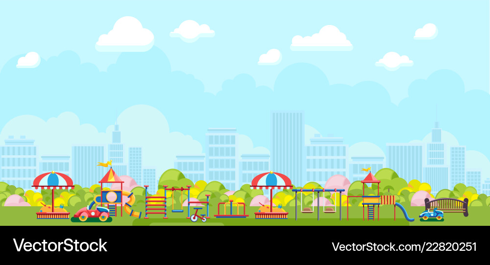 Panoramic view city playground in park Royalty Free Vector