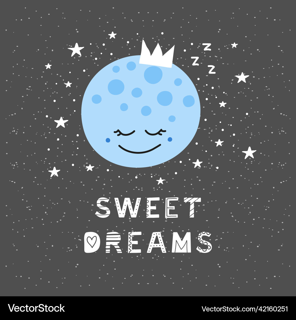 Poster with moon character and lettering Vector Image