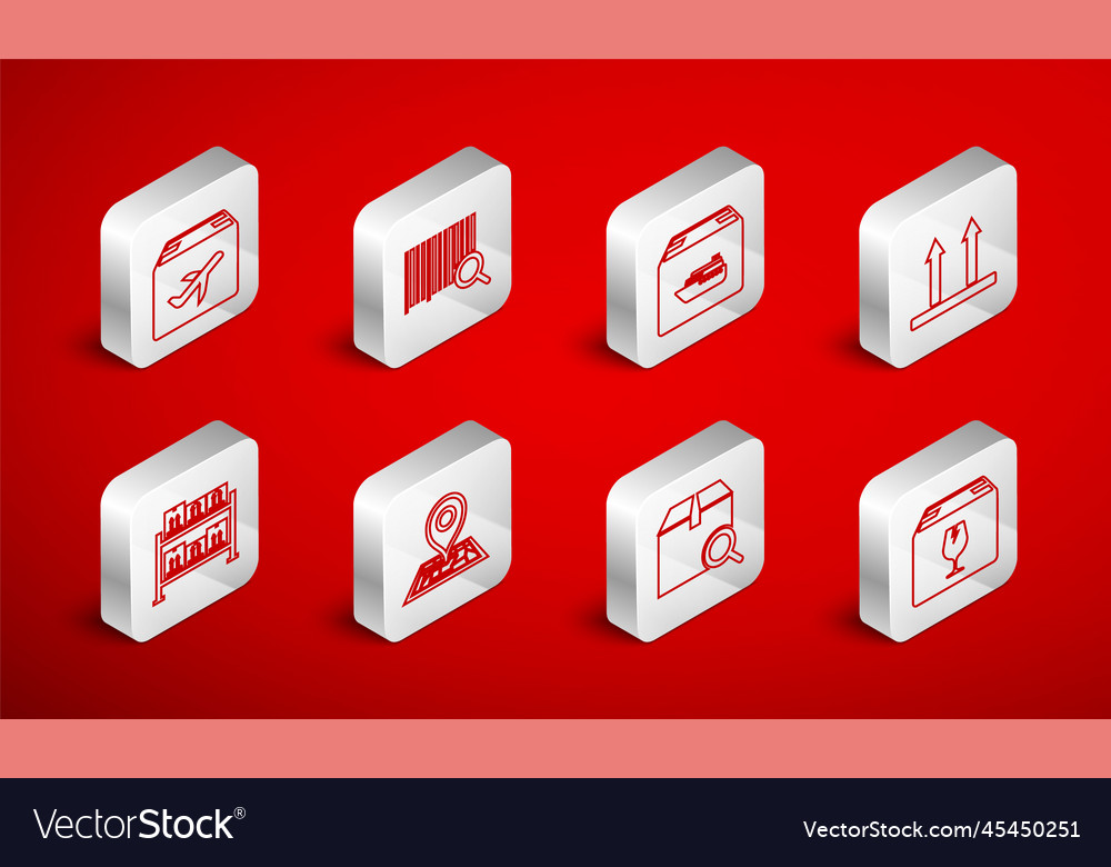 Set line delivery box with fragile content search Vector Image