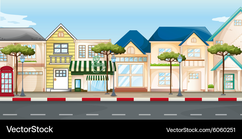 Shops and stores along street Royalty Free Vector Image