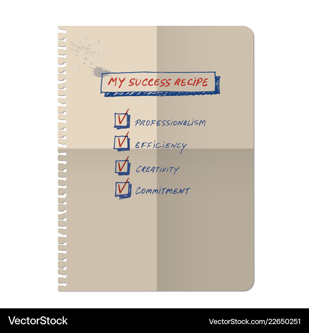 Success recipe list requirements to achieve Vector Image