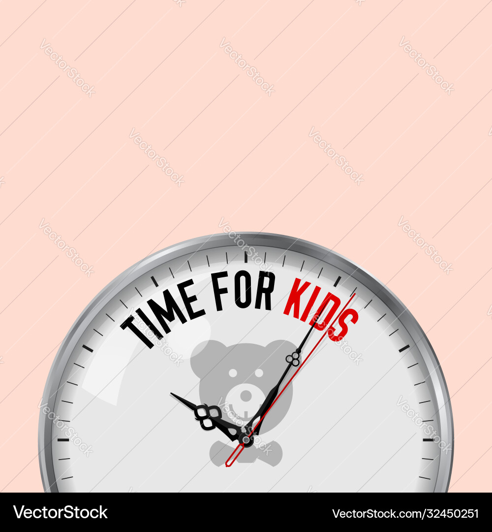 Time for kids white clock with motivational Vector Image
