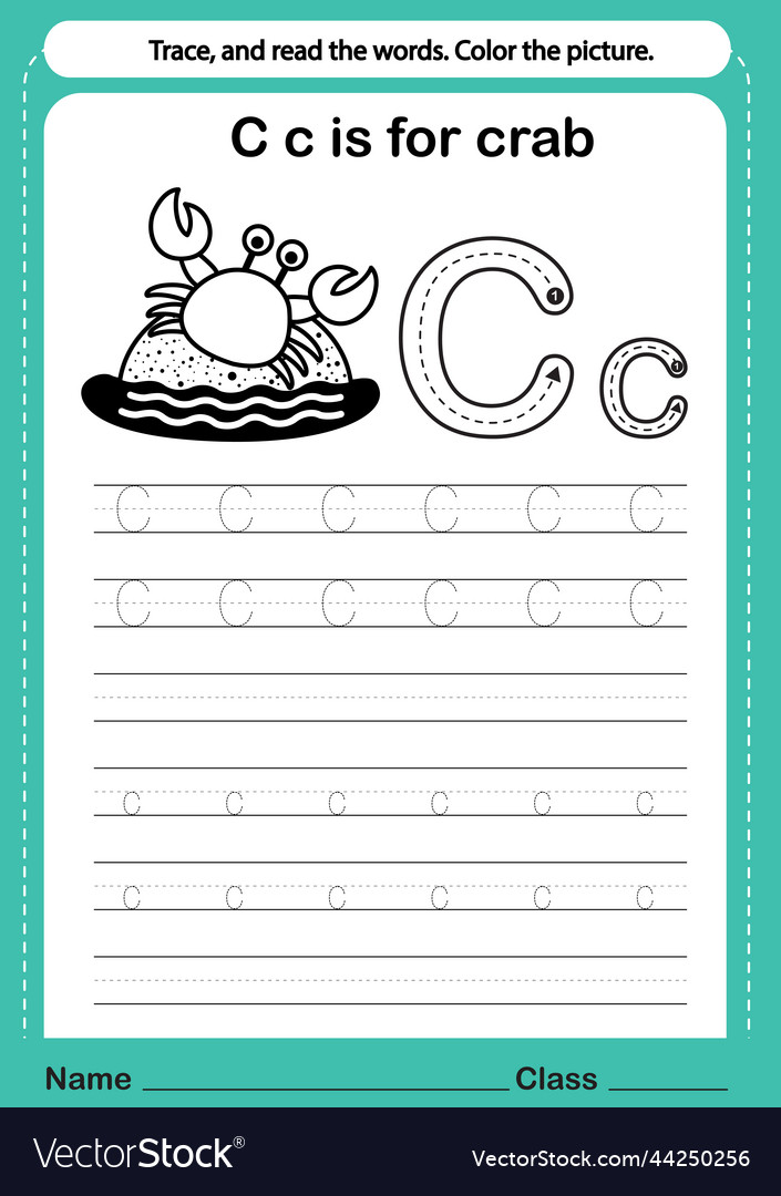 Alphabet c exercise with cartoon vocabulary Vector Image