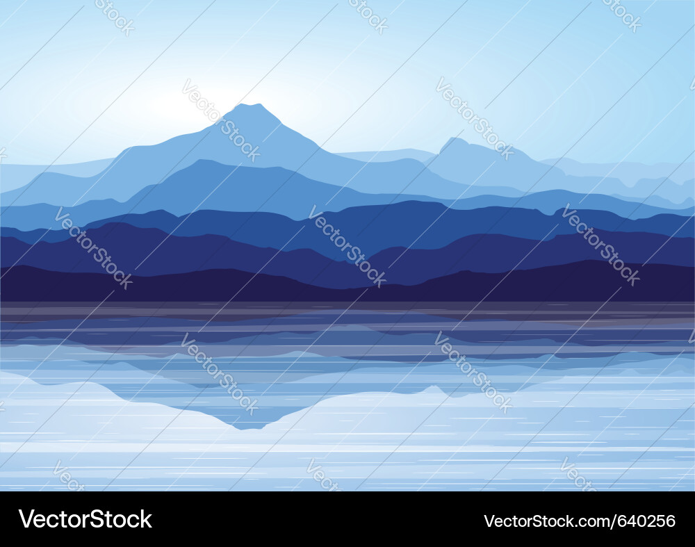 Blue mountains near lake Royalty Free Vector Image