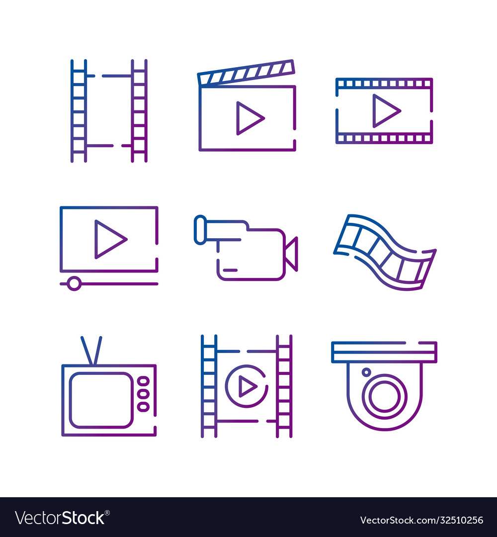 Bundle video content gradient style icon Vector Image