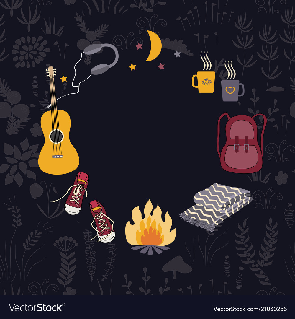 Circle camping frame Royalty Free Vector Image