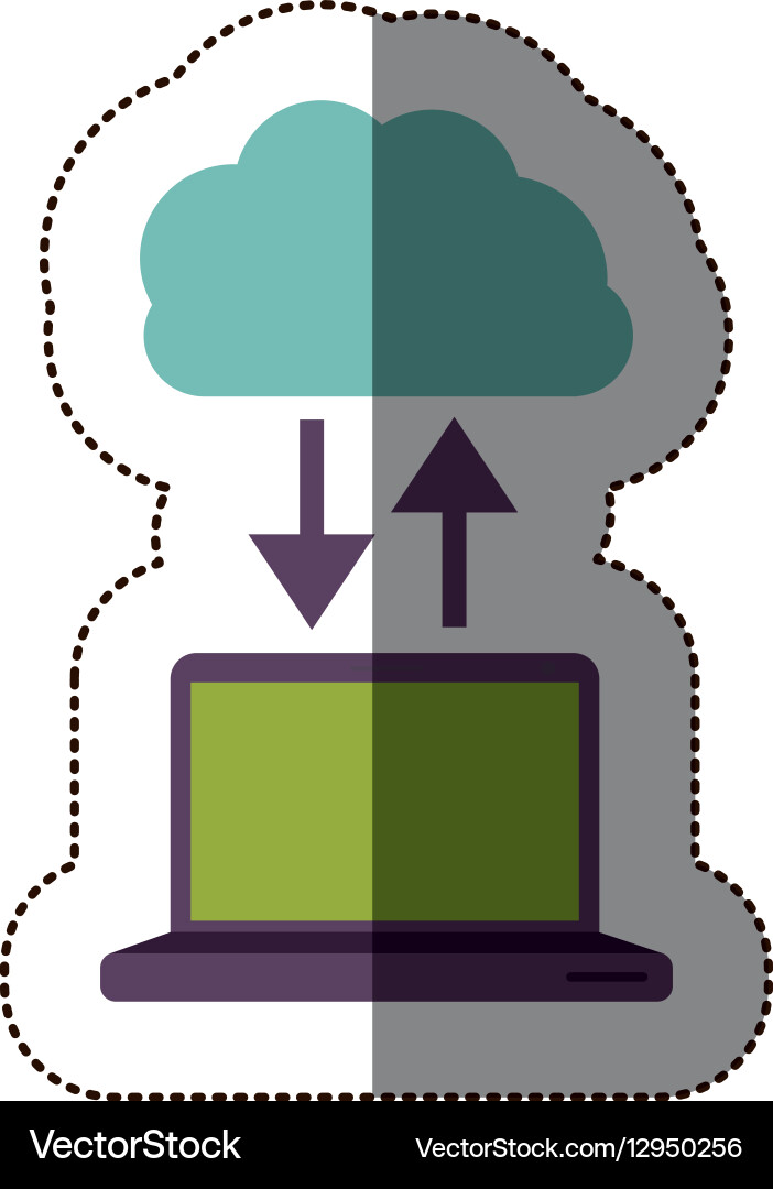 Color sticker with cloud service and laptop Vector Image