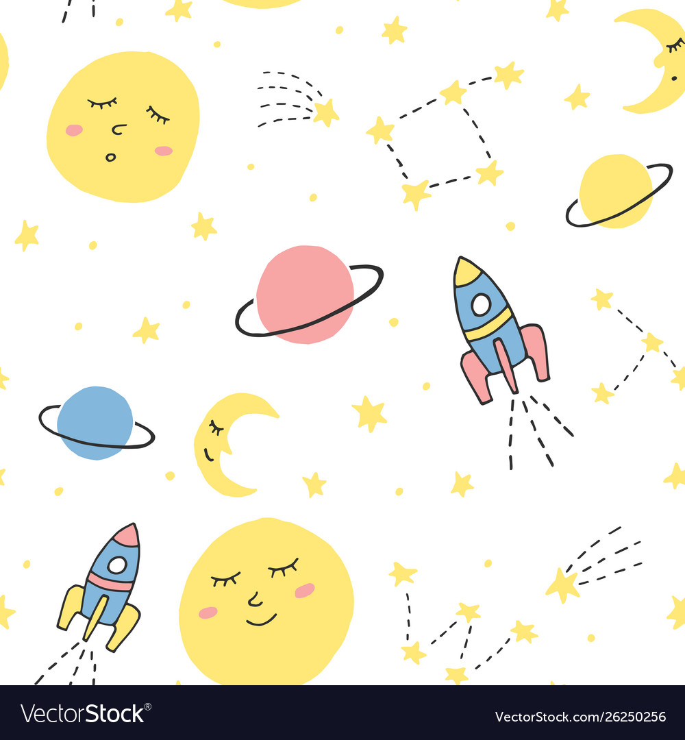 Cute seamless pattern with cosmic elements Vector Image