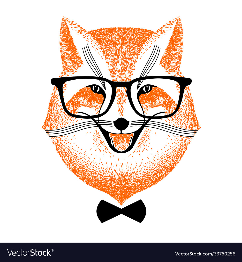 Face smart red fox in glasses and bow-tie fox Vector Image