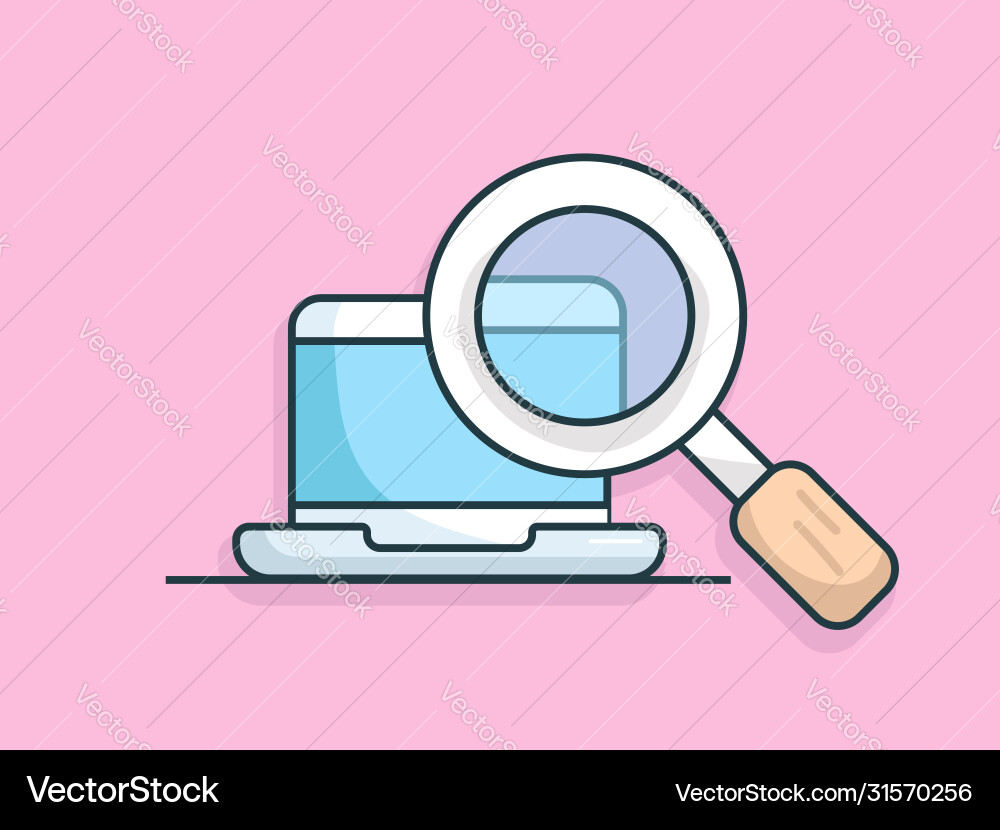 Laptop with magnifying glass searching Royalty Free Vector