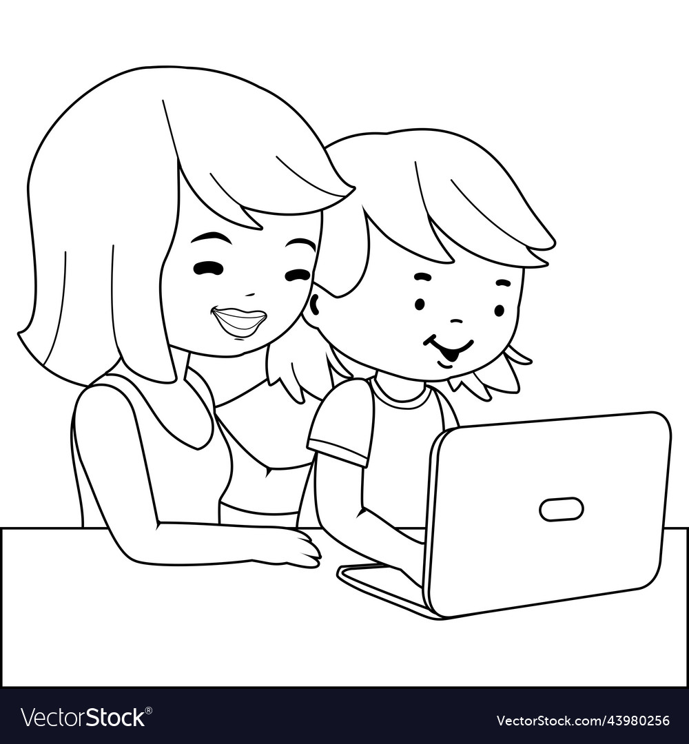 Mother and daughter on the computer Royalty Free Vector