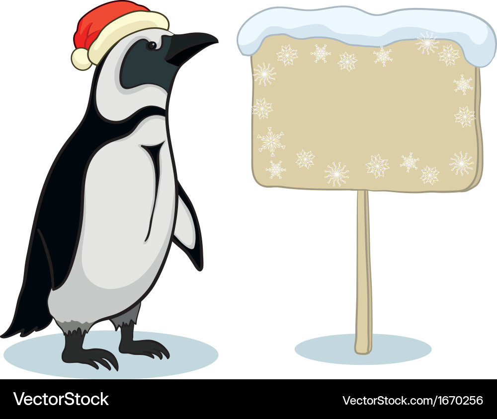 Penguin with christmas poster Royalty Free Vector Image