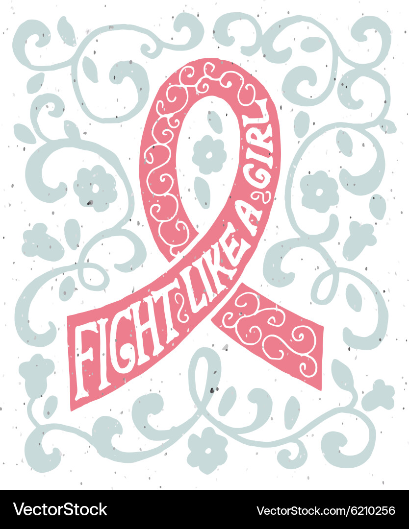 Pink ribbon with hand drawn typography poster Vector Image
