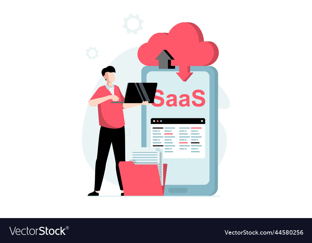 Saas Concept With People Scene In Flat Design Vector Image