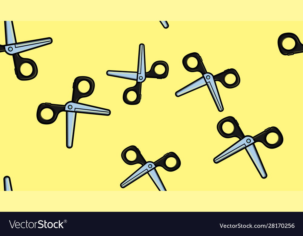 Texture seamless pattern scissors on a yellow Vector Image