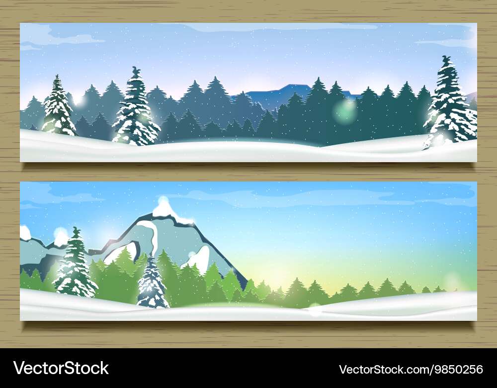 Two banners with winter landscape and snow Vector Image