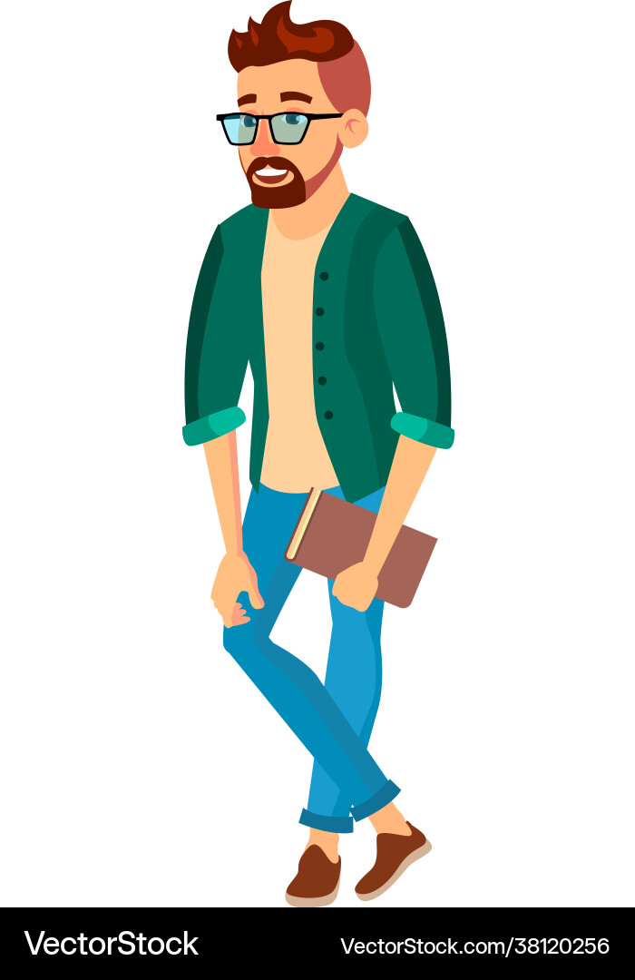 Young man with book in library cartoon Royalty Free Vector