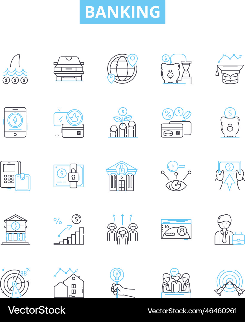 Banking line icons set finance Royalty Free Vector Image