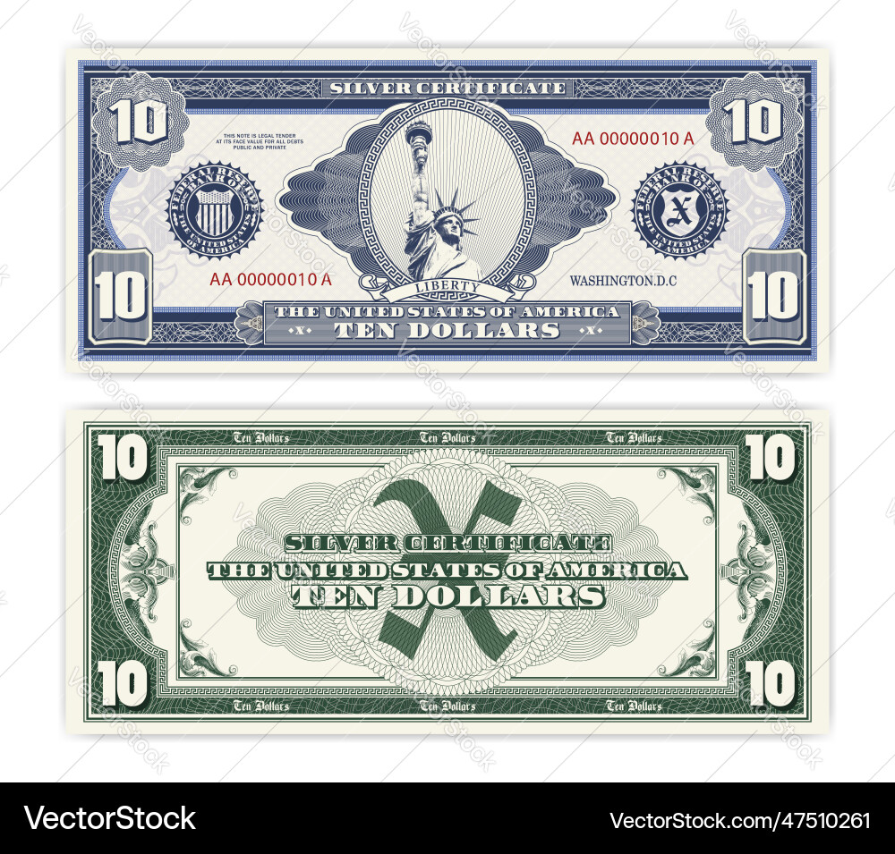 Blue banknote obverse and green reverse silver Vector Image