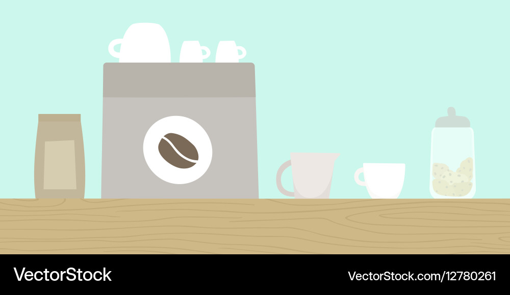 Cafe wooden counter with coffee machine cups Vector Image