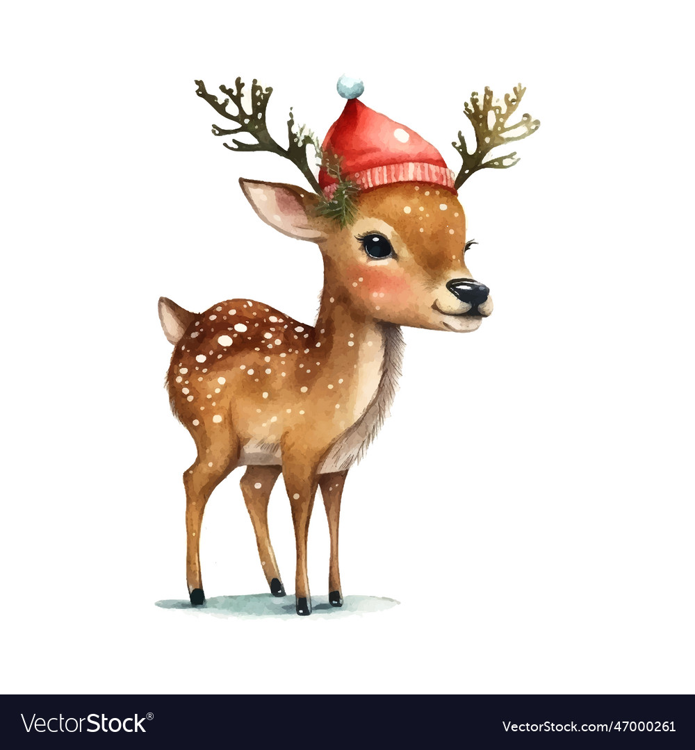 Christmas little deer watercolor in beautiful Vector Image