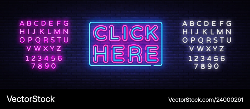 Click nere neon text click nere neon sign Vector Image