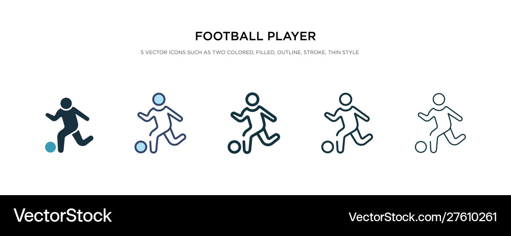 Football player playing icon in different style Vector Image