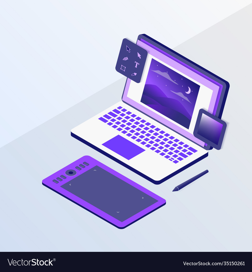 Graphic design or designer concept with laptop Vector Image