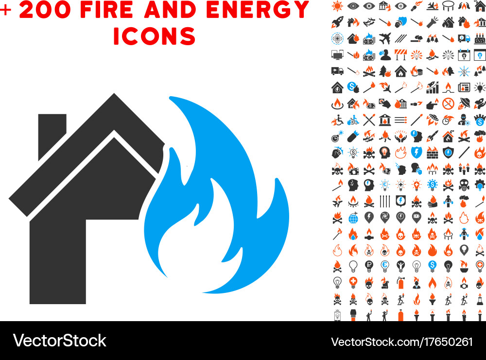 Home fire disaster icon with bonus power set Vector Image