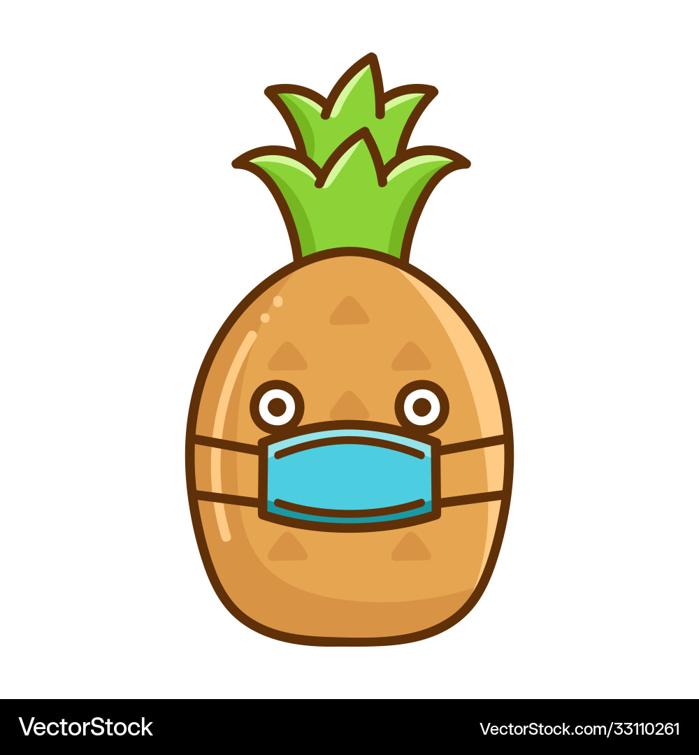 Kawaii pineapple wearing mask cartoon Royalty Free Vector