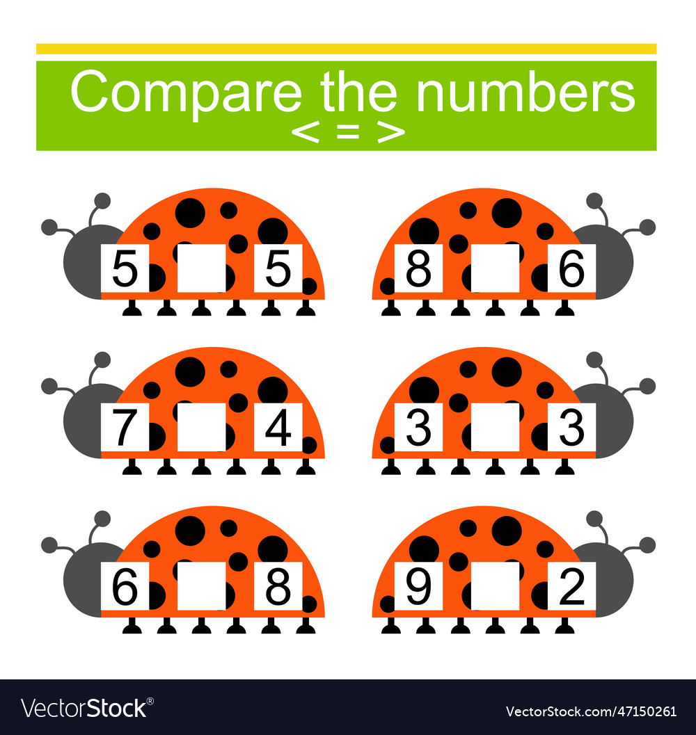 Math activity for kids compare the numbers Vector Image