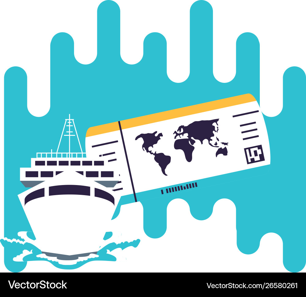 Ship cruise boat with ticket travel Royalty Free Vector