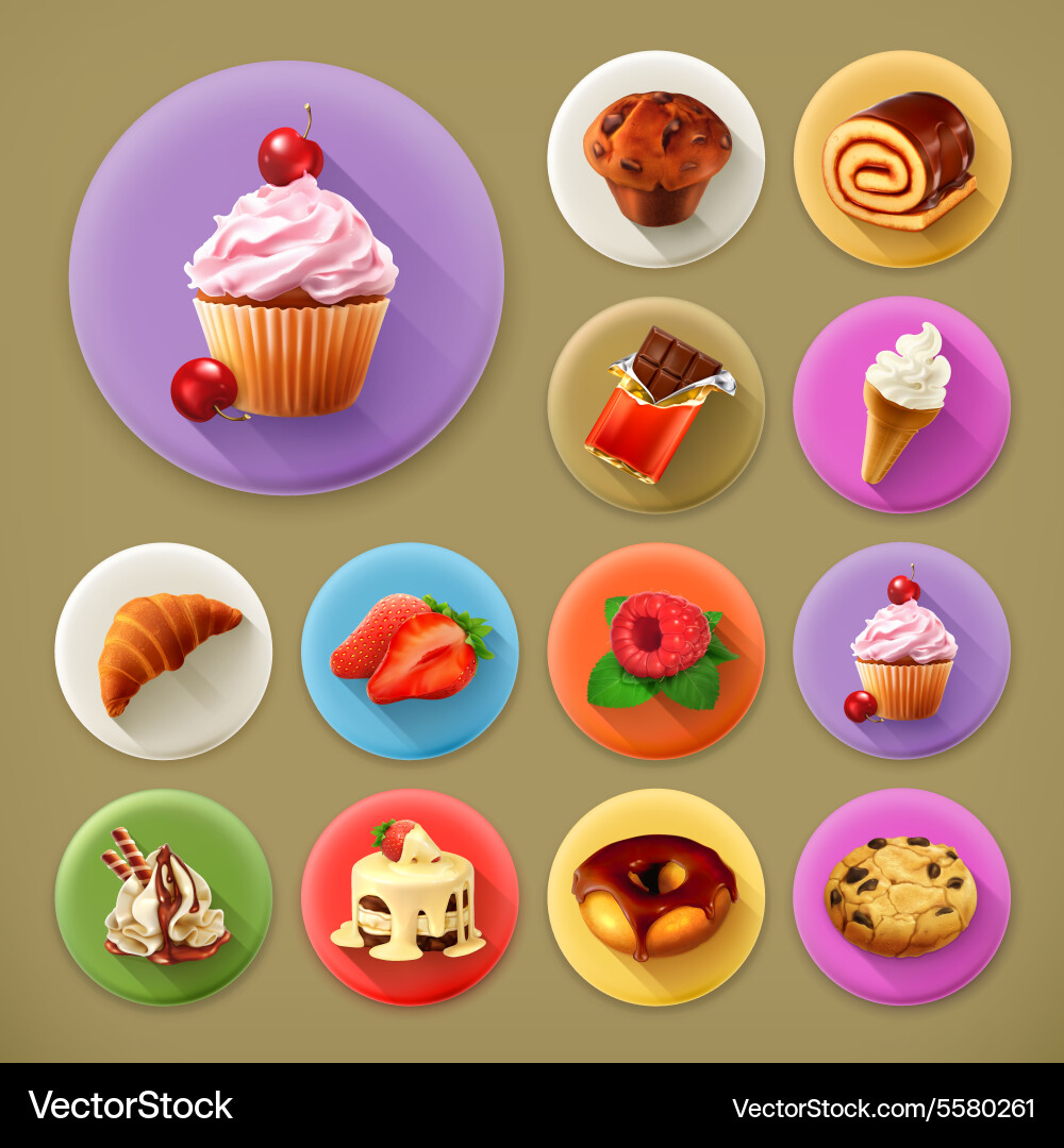 Sweet and tasty long shadow icon set Royalty Free Vector