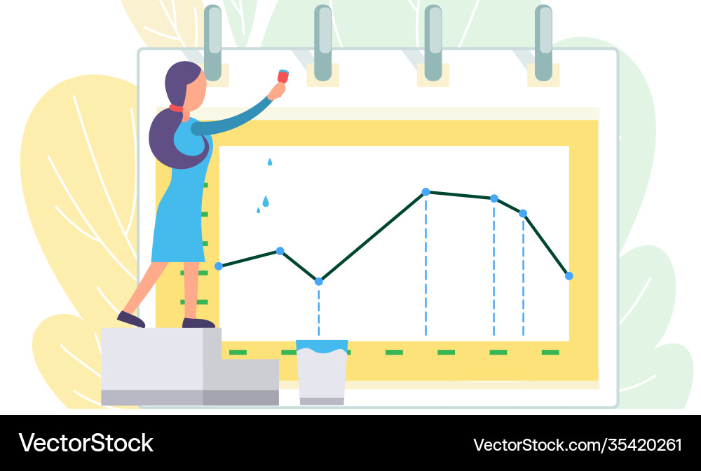Woman draws an increasing graph in a large Vector Image