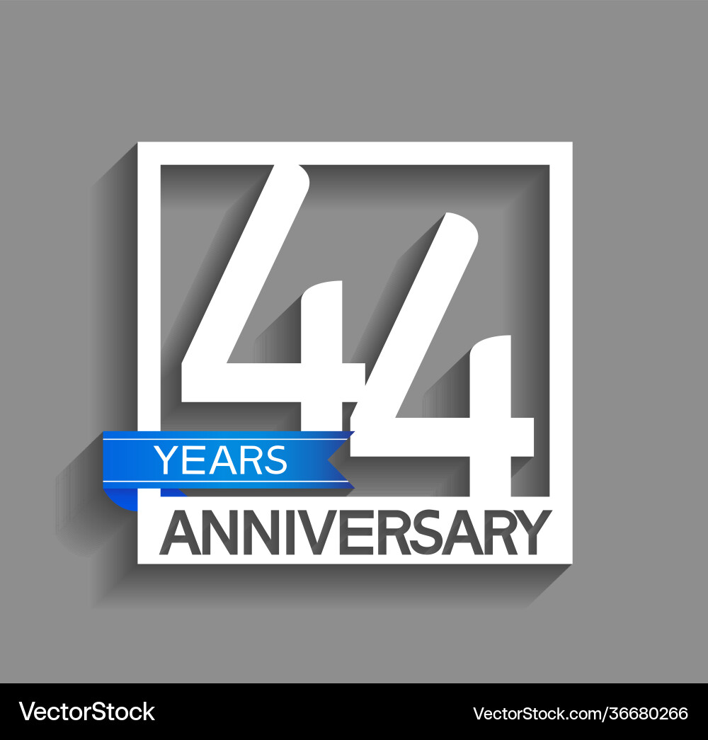 44 years anniversary logotype with white color Vector Image