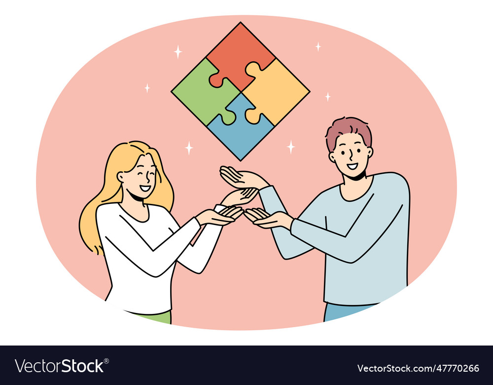 Businesspeople showing solved jigsaw puzzle Vector Image Businesspeople showing solved jigsaw puzzle Vector Image