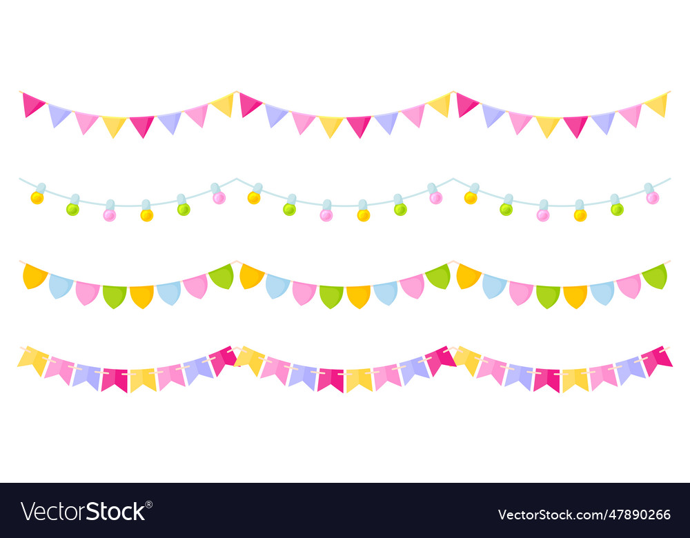 Carnival bunting garland flags colorful flat set Vector Image Carnival bunting garland flags colorful flat set Vector Image