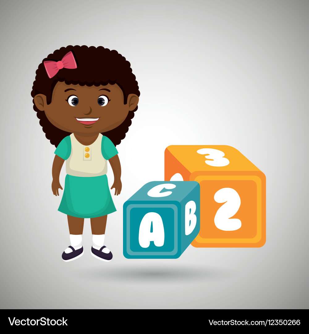 Cartoon girl cube alphabet Royalty Free Vector Image