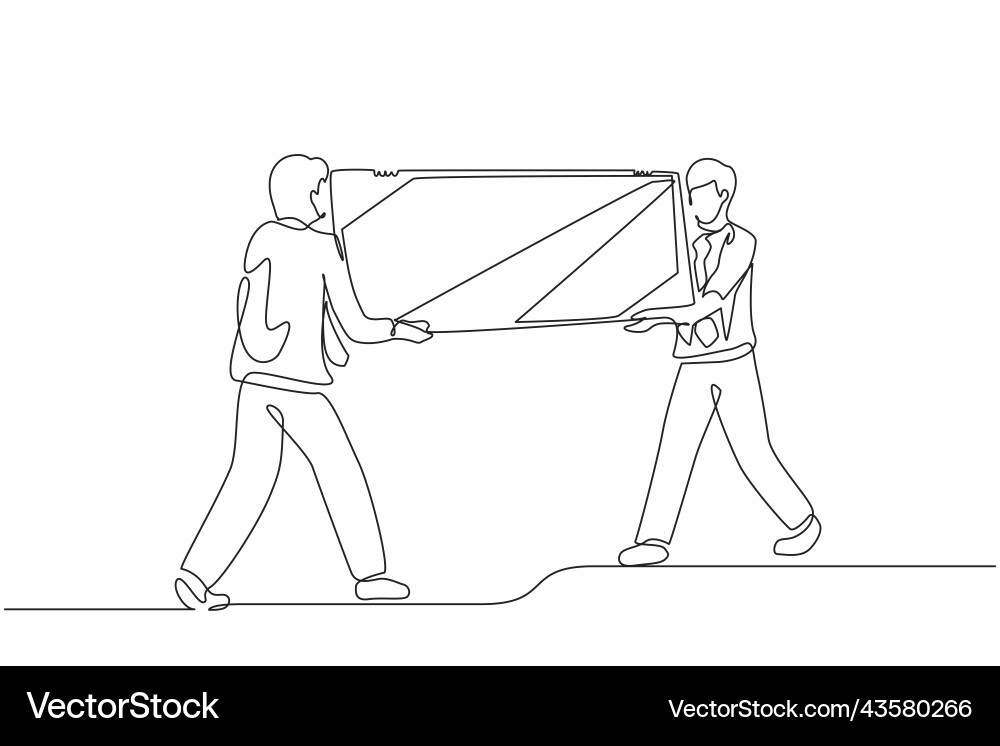 Continuous one line drawing male loaders carrying Vector Image