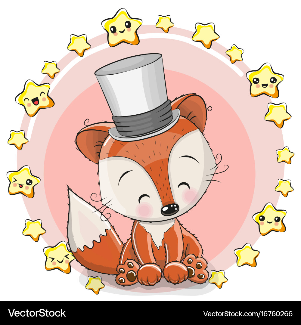 Greeting card fox with stars Royalty Free Vector Image