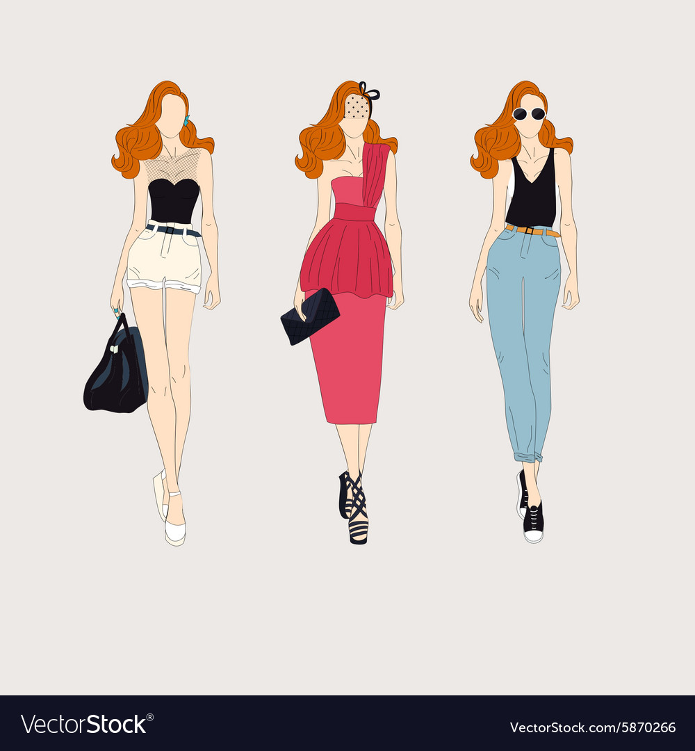 Hand Drawn Fashion Models Royalty Free Vector Image