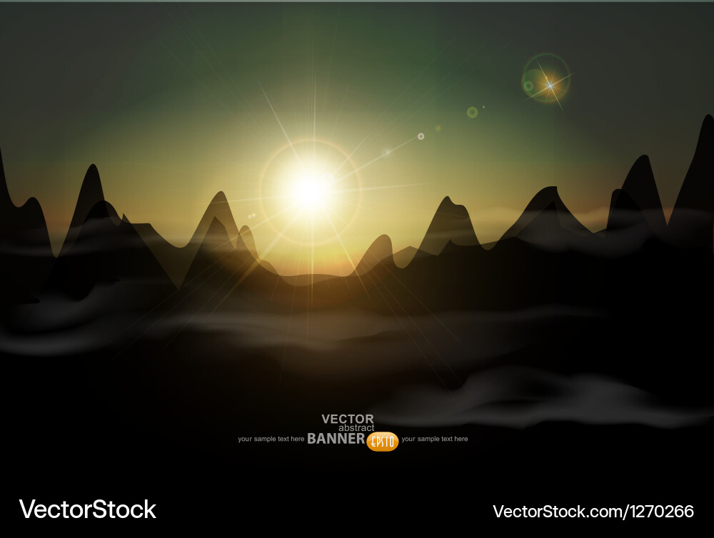 Landscape with a rising sun and mountains Vector Image