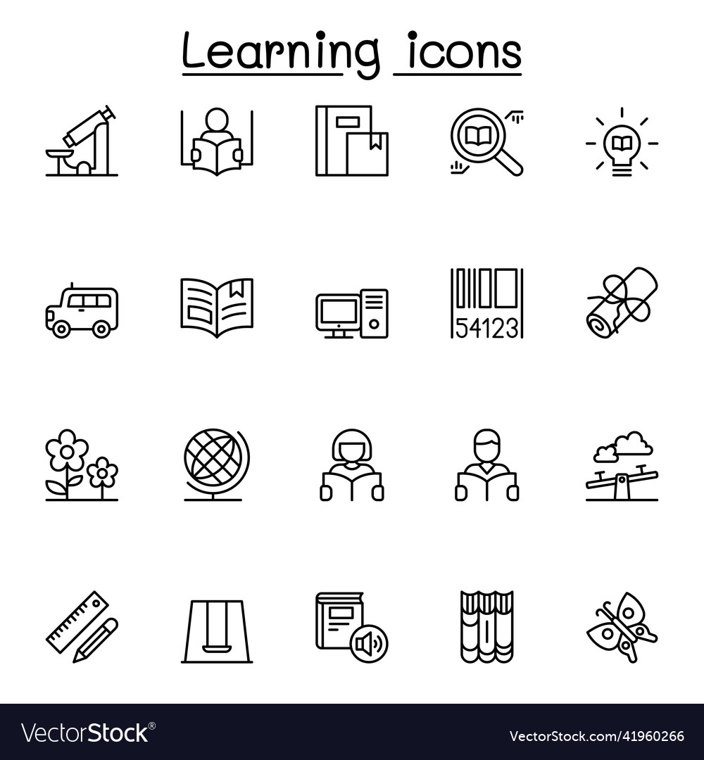 Learning icon set in thin line style Royalty Free Vector