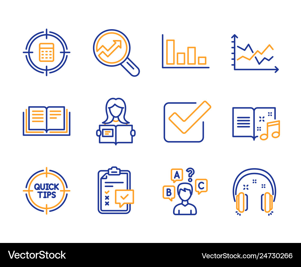 Music book histogram and checklist icons set Vector Image