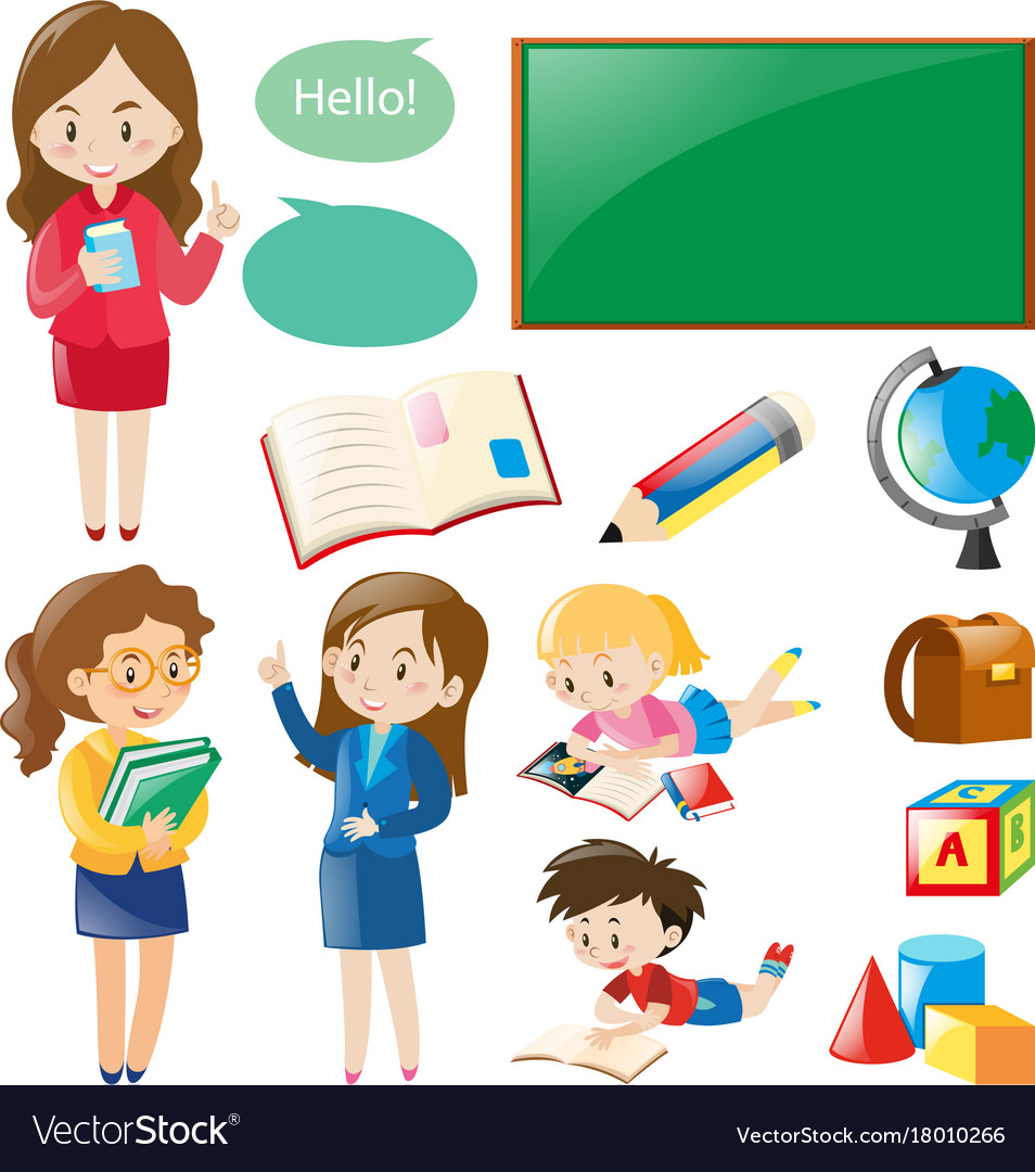 School set with teachers and students Royalty Free Vector