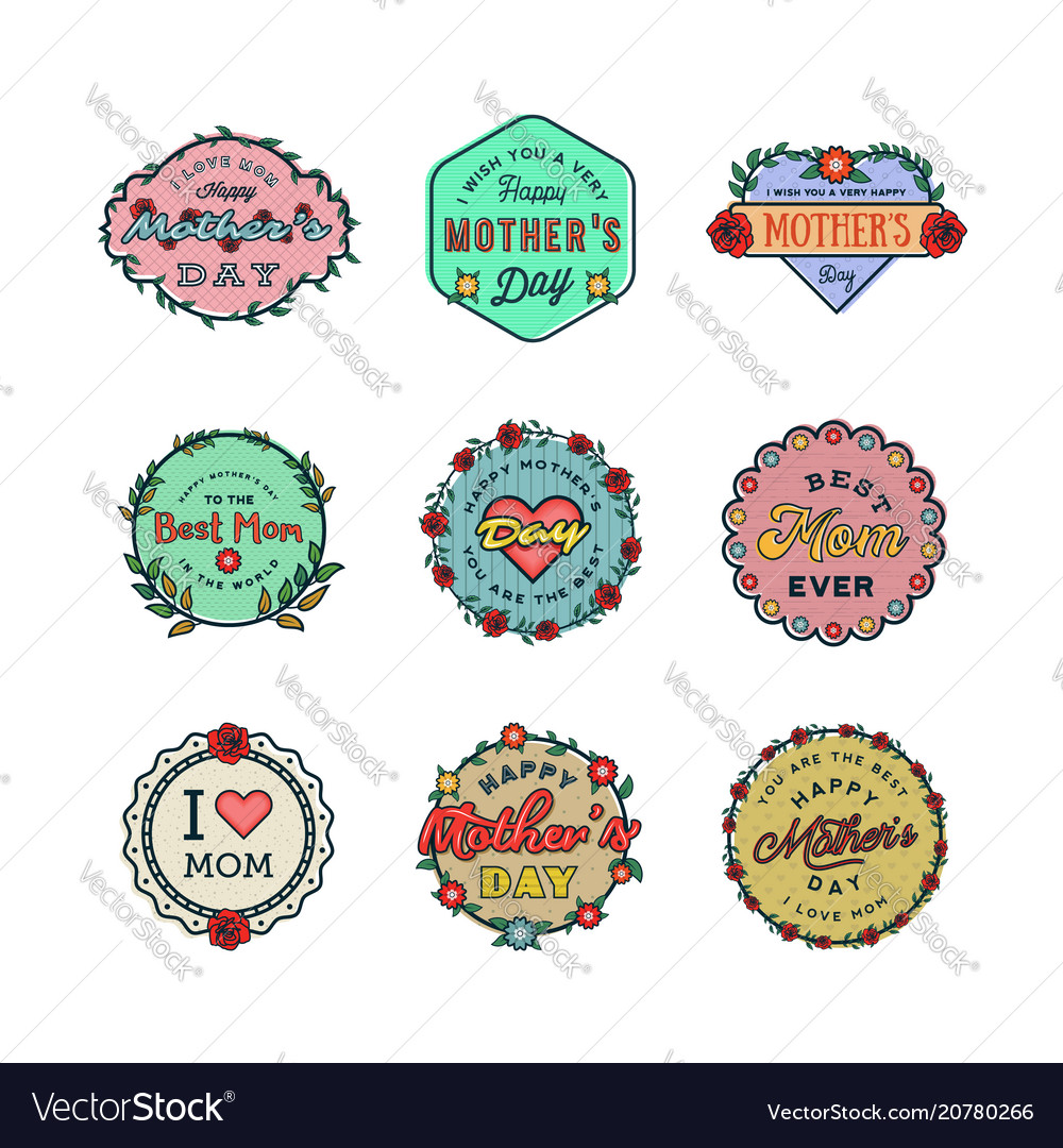 Set Happy Mothers Day Badges Royalty Free Vector Image