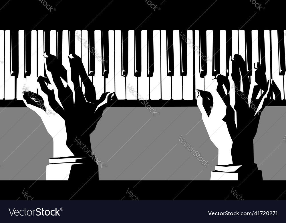Black and white of hands playing the piano Vector Image
